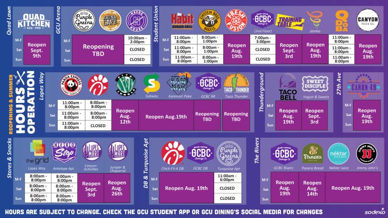 GCU Dining reopening dates fall 2024 - GCU News