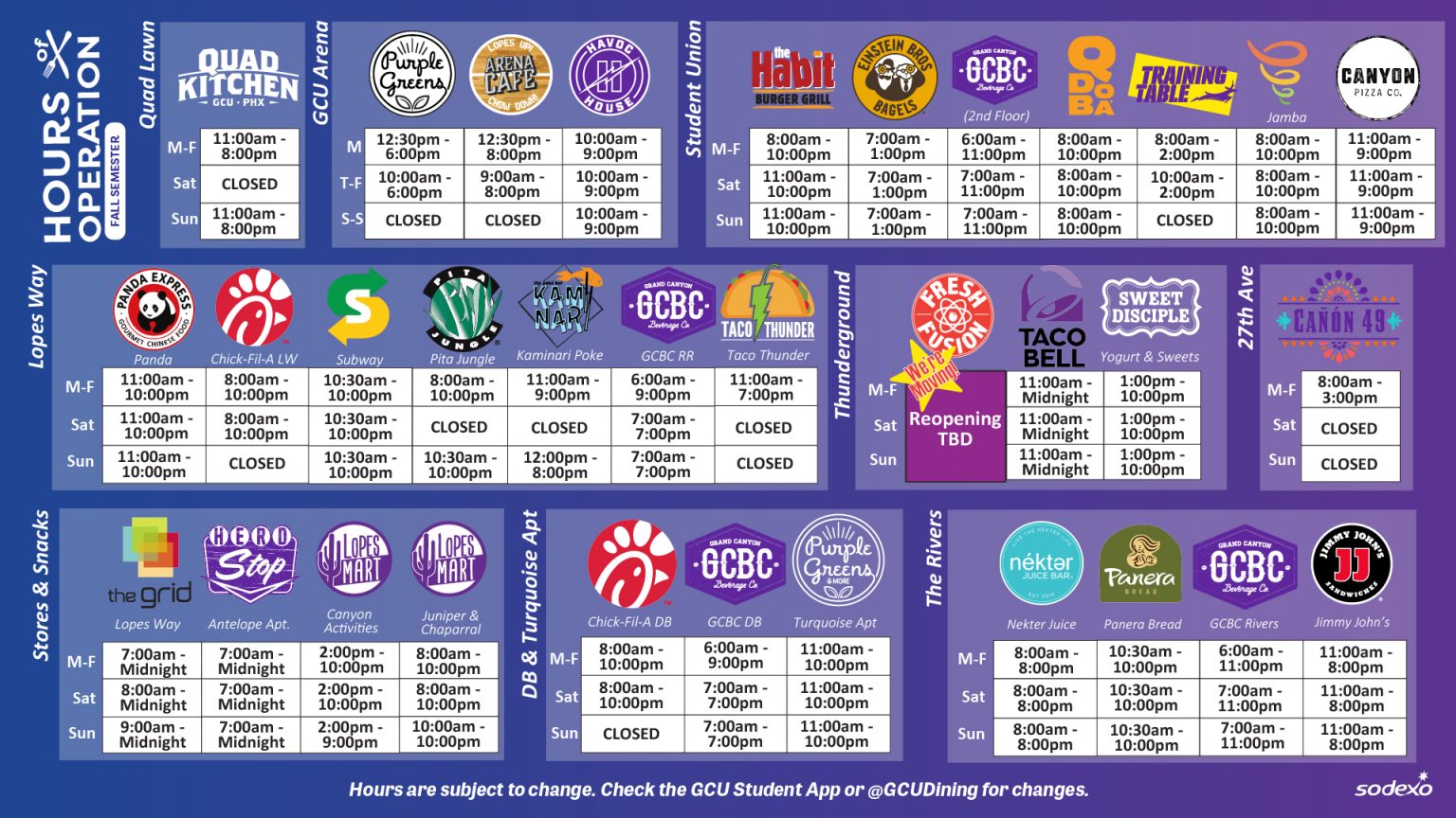 GCU Dining hours, Fall 2025 update - GCU News