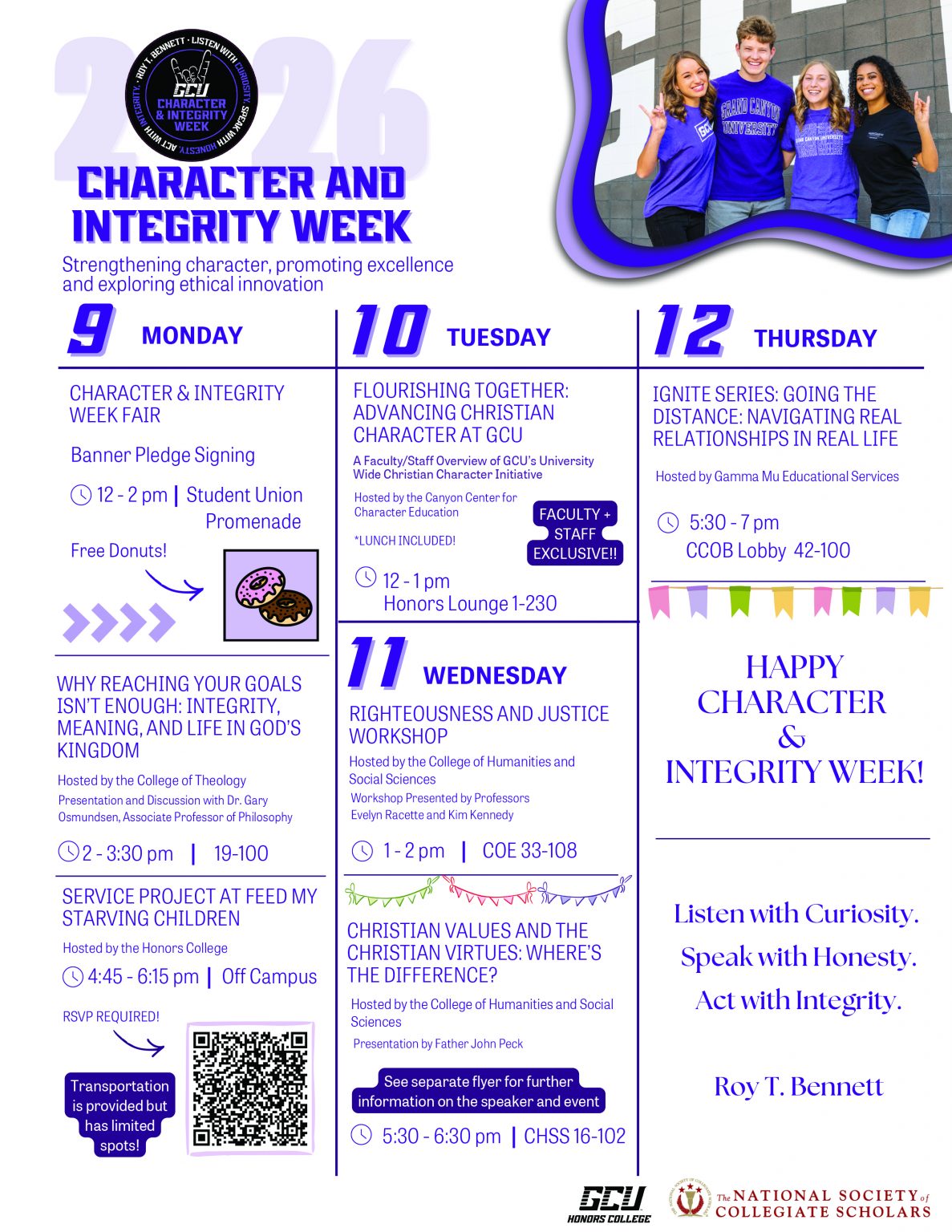 Character and Integrity Week schedule - GCU News