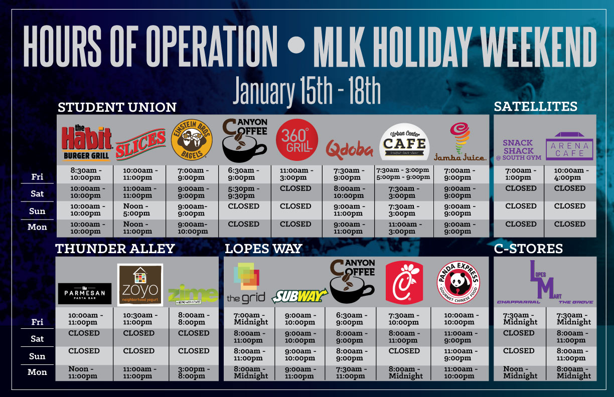 MLK Jr Holiday Weekend Dining Hours At GCU GCU Today MLK Jr Holiday Weekend Dining Hours At GCU GCU Today